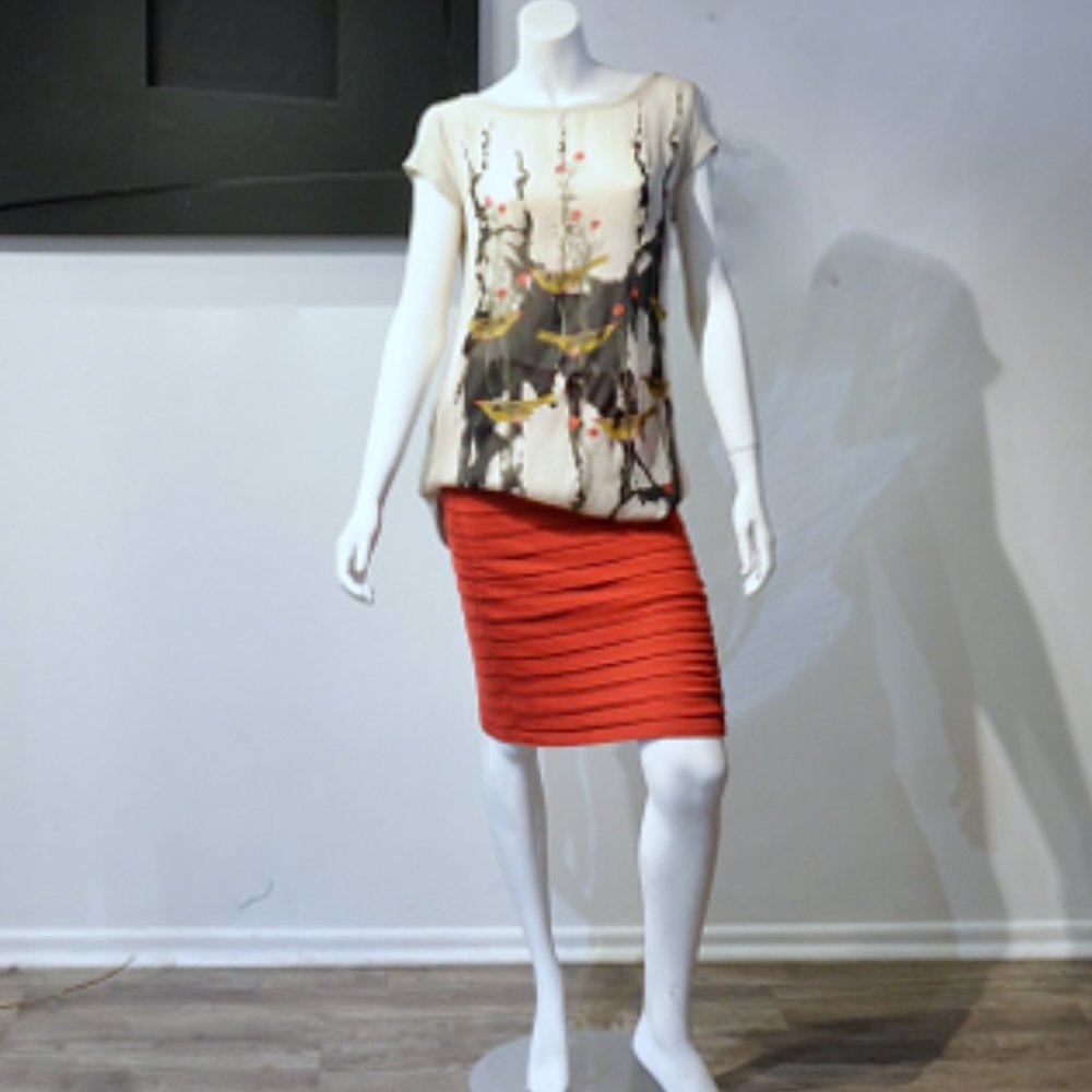 Horizontal Pleated Knit Pegged Skirt - Gem